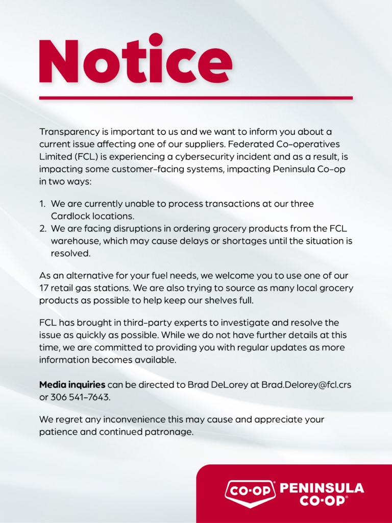 Important notice - Peninsula Co-op